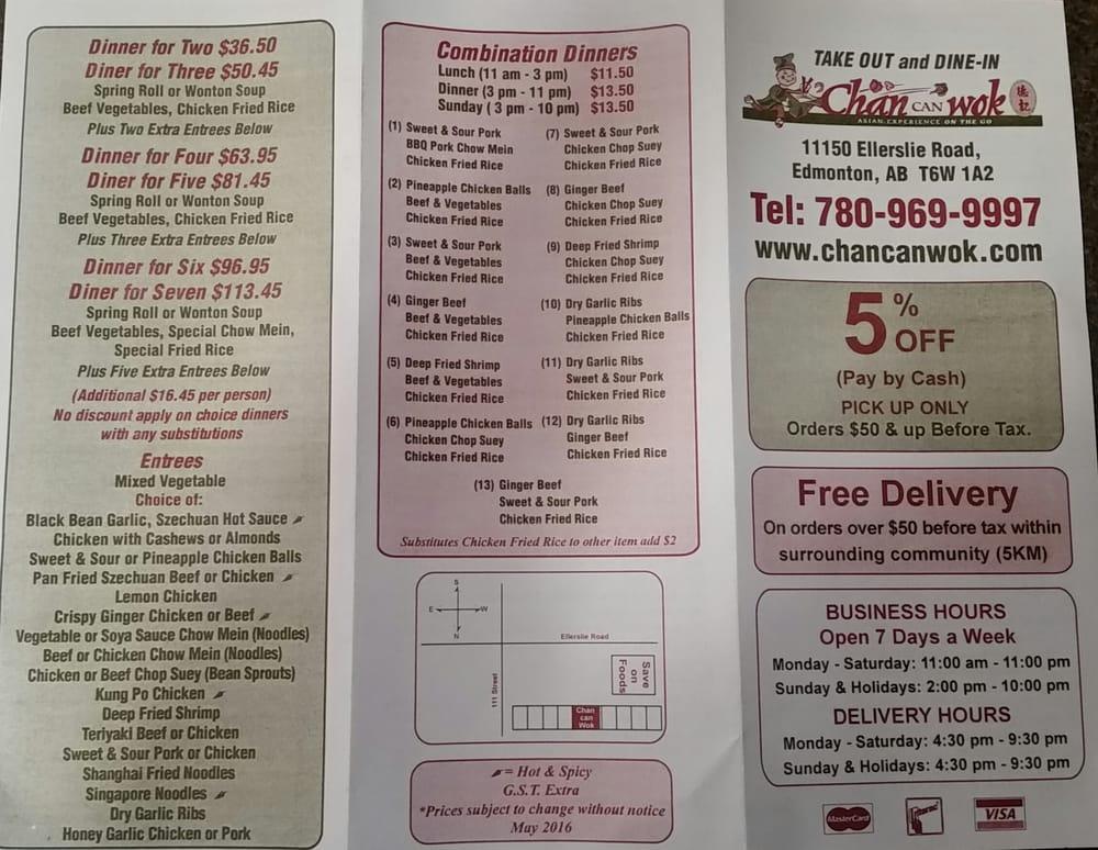 Menu at Chan Can Wok restaurant, Edmonton