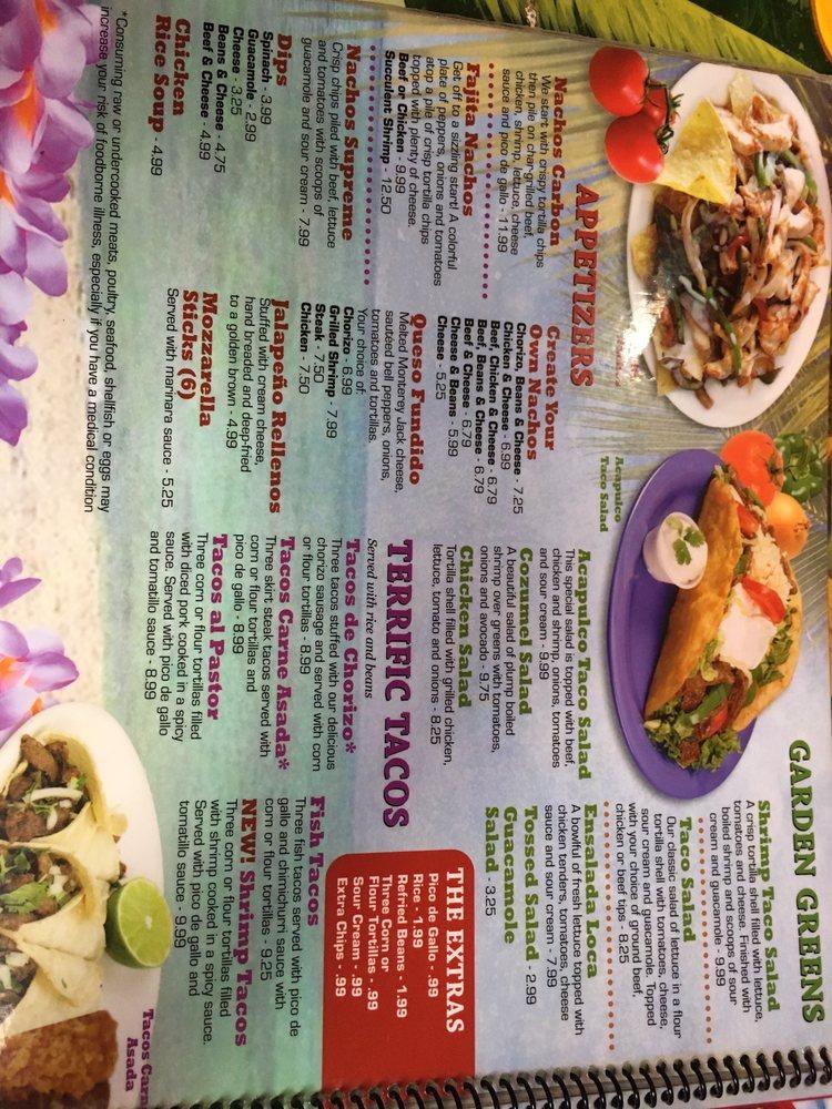 Menu at El Cozumel Mexican Grill restaurant, Burton