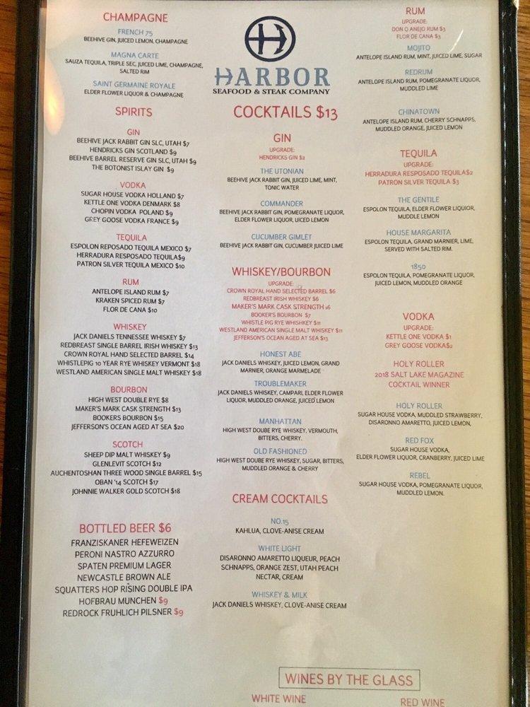 Menu at Harbor Seafood & Steak Co. steakhouse, Salt Lake City