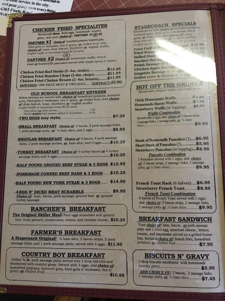 Menu at Stagecoach Restaurant, Sacramento, Florin Rd