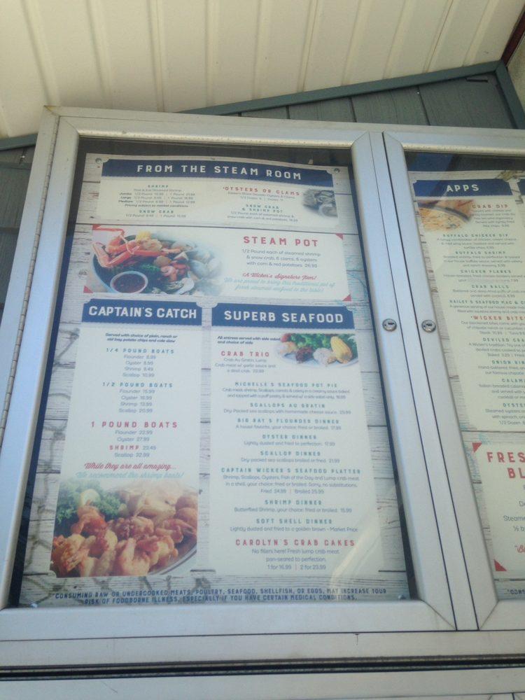 Menu at Wicker's Crab Pot Seafood restaurant, Chesapeake