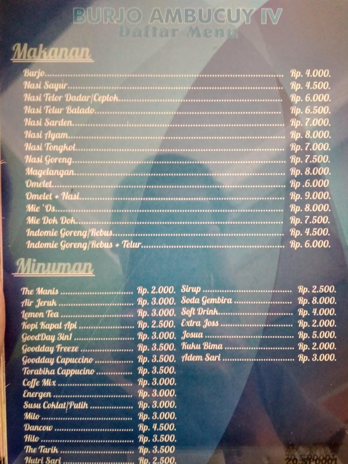 Menu at BURJO AMBUCUY IV restaurant, Pabelan