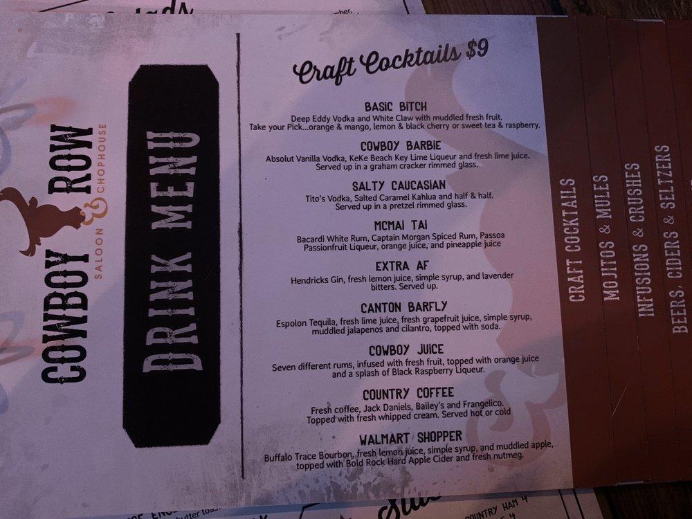 Menu at Cowboy Row Saloon & Chophouse steakhouse, Baltimore, O'Donnell St