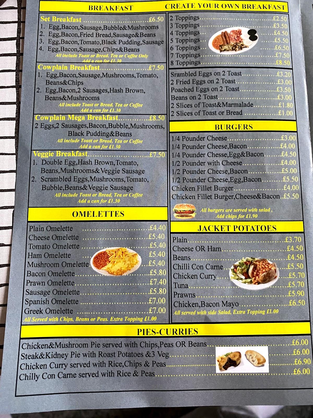 Menu at Cowplain Cafe & Restaurant, Waterlooville