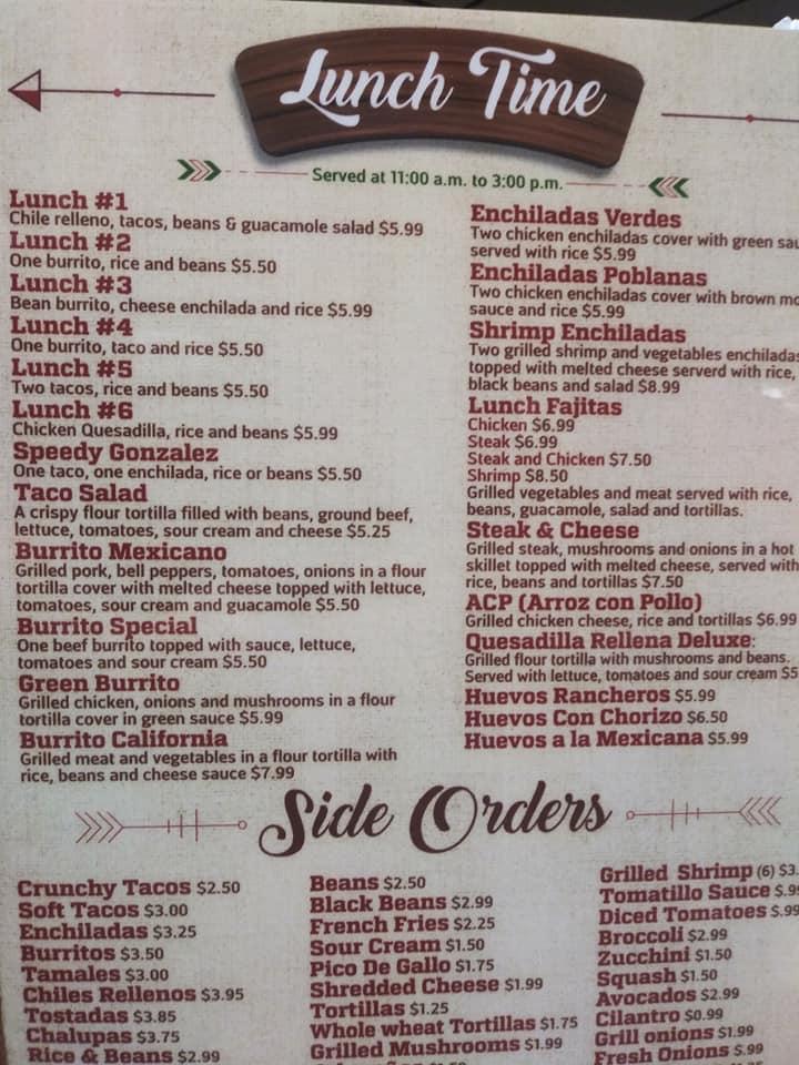 Menu at El Rodeo Mexican Grill restaurant, Dunlap