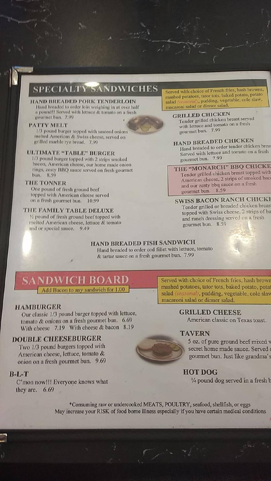 Menu at Family Table restaurant, Denison