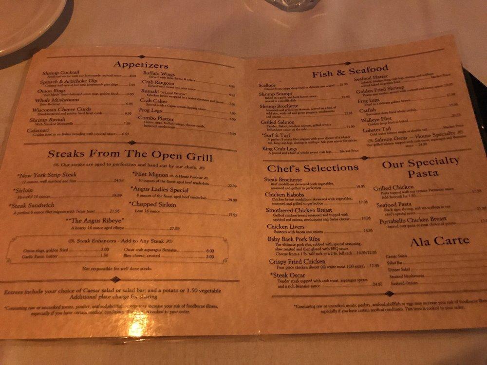 Menu at Jones' Black Angus steakhouse, Prairie du Chien, US-18