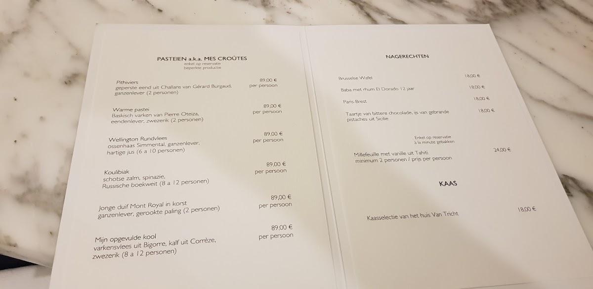 Speisekarte von Karen Torosyan Bozar Restaurant, Brussel
