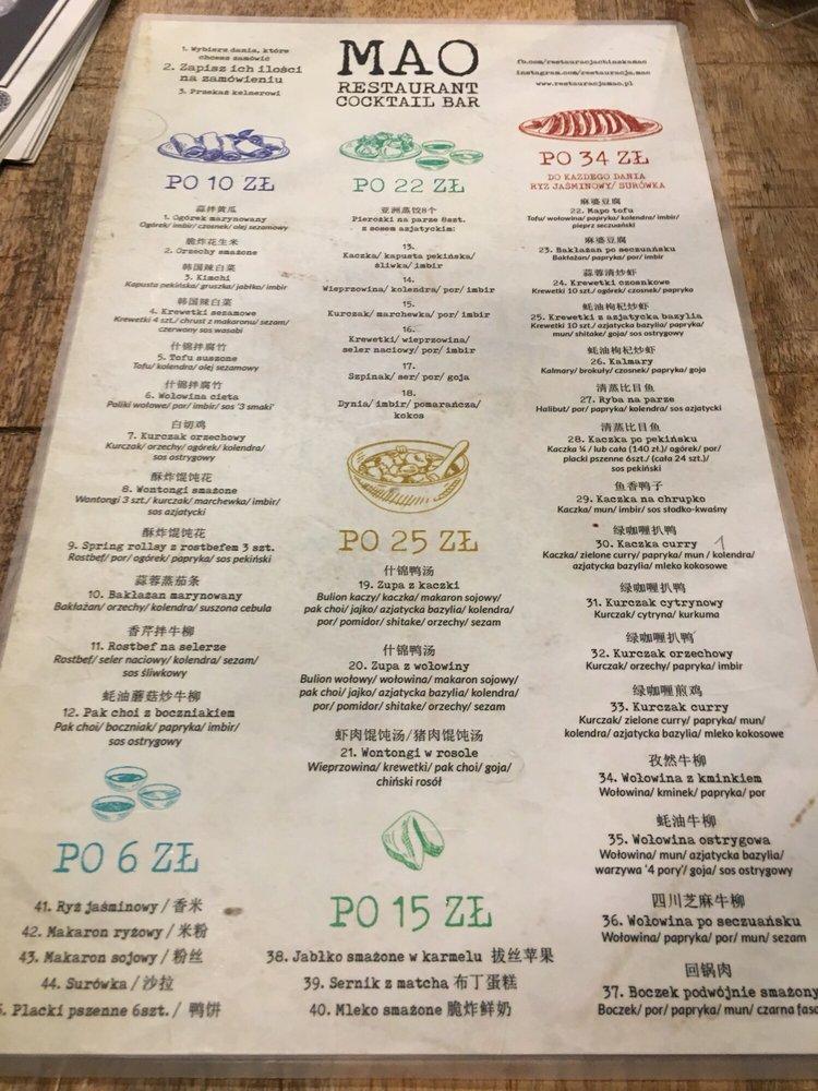 Menu at Restauracja Chińska Mao pub & bar, Warsaw