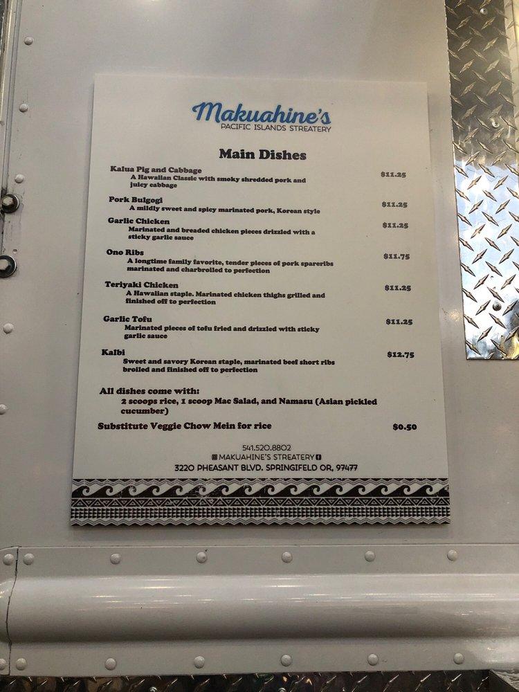 Menu at Makuahines Pacific Island Streatery, Eugene