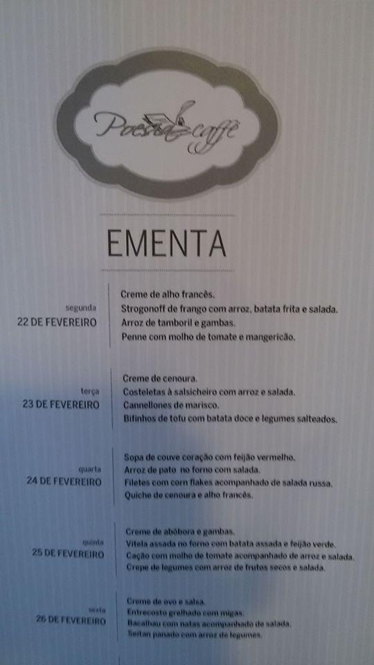 Menu at Poesia Caffé restaurant, Guimaraes