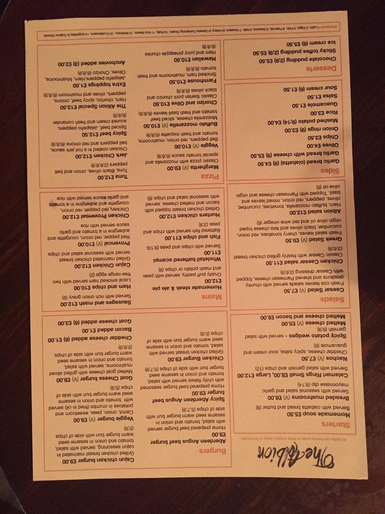 Menu at The Albion pub & bar, London, 121 Hammersmith Rd