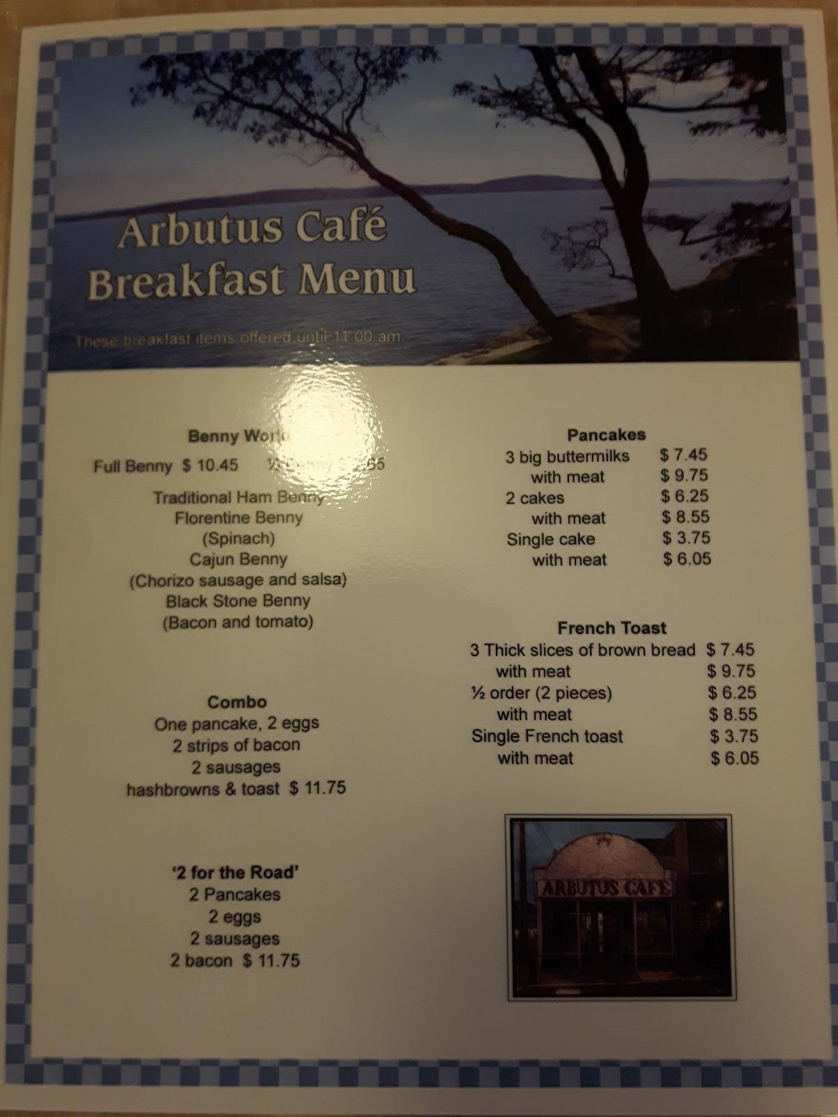 Menu at Arbutus Cafe, Duncan
