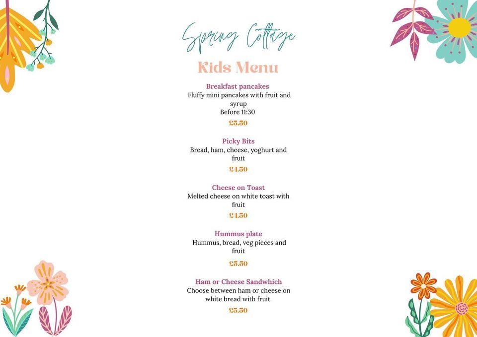Menu at Café at Spring Cottage cafe, Rivington