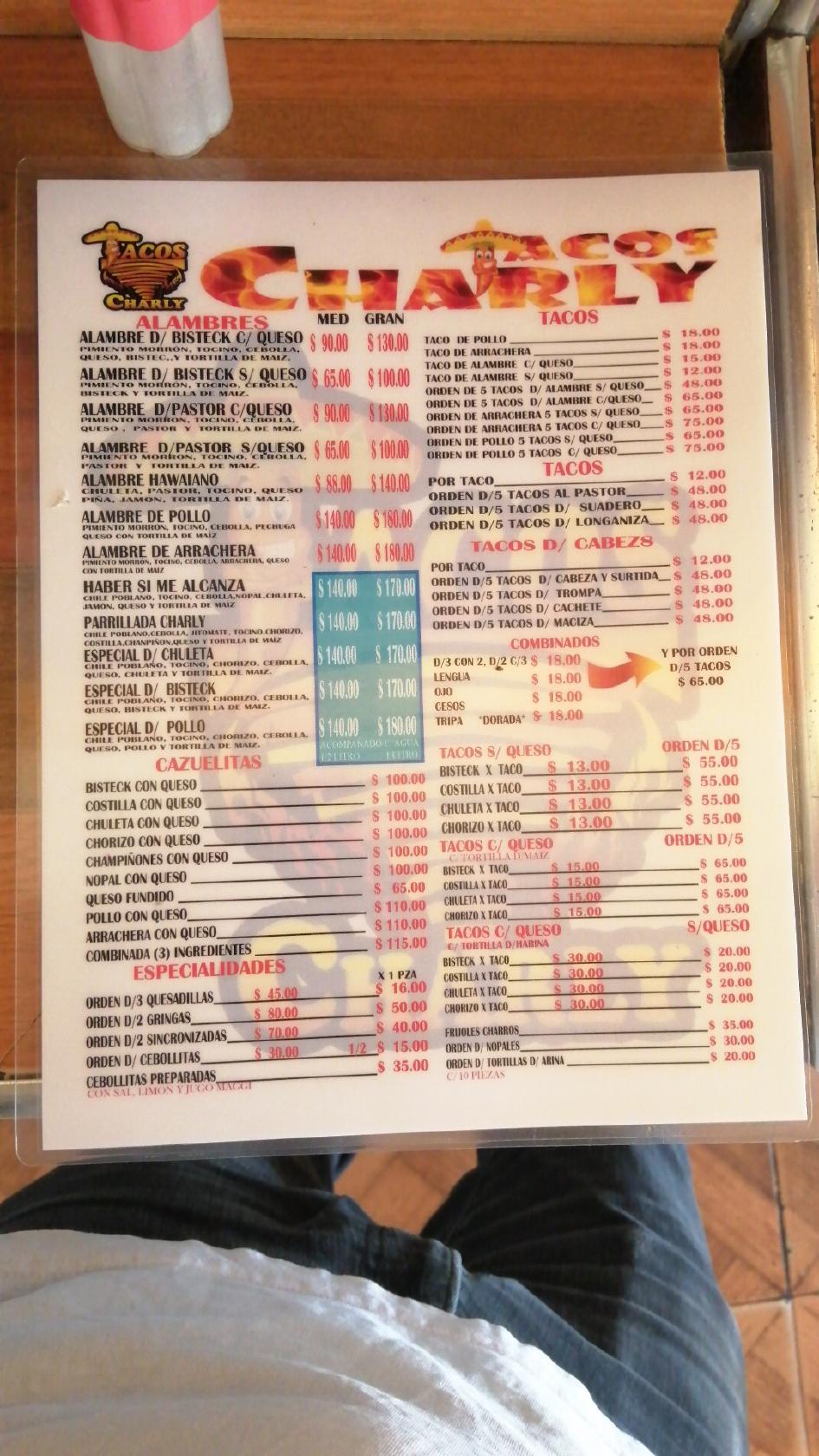 Carta del restaurante Tacos Charly, Ciudad del México, Trabajadoras ...