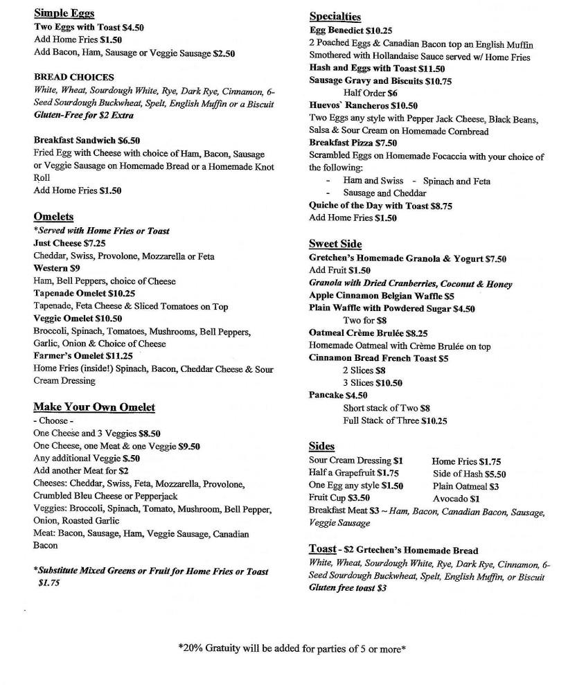 Menu at Baked cafe, Shelburne Falls