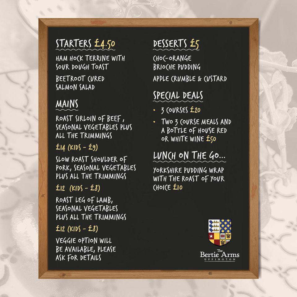 Menu at The Bertie Arms pub & bar, Stamford