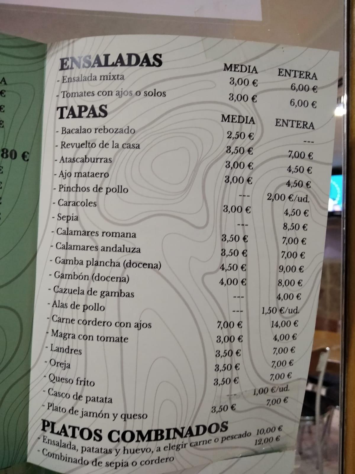Menu at Café Bar CASA FINA, Albacete