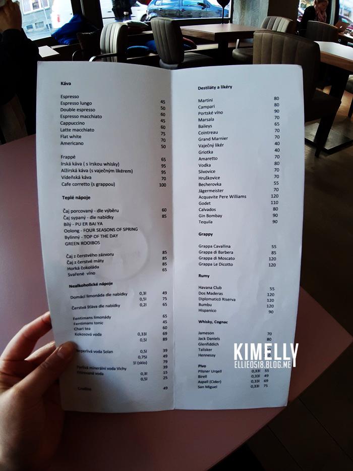 Menu at Café Perfect Day cafe, Prague