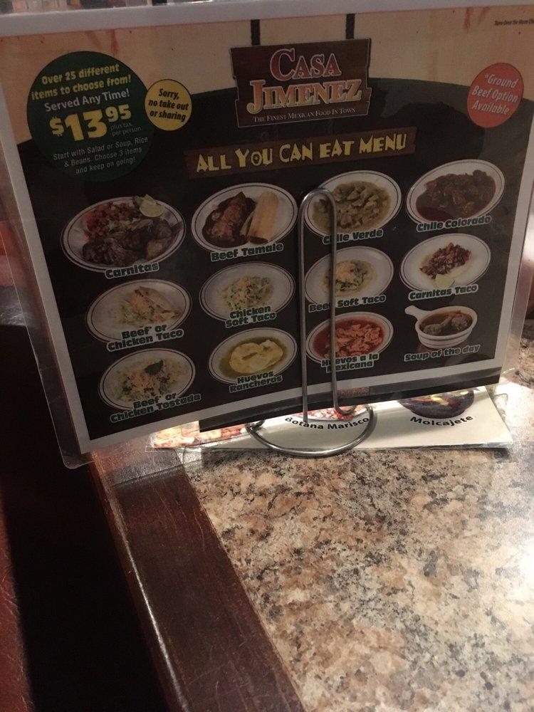 Menu at Casa Jimenez Mexican Restaurant, Murrieta, California Oaks Rd