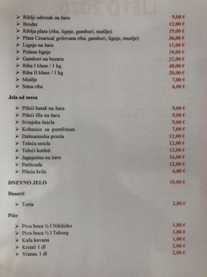 Menu at Restoran Cesarica restaurant, Kotor