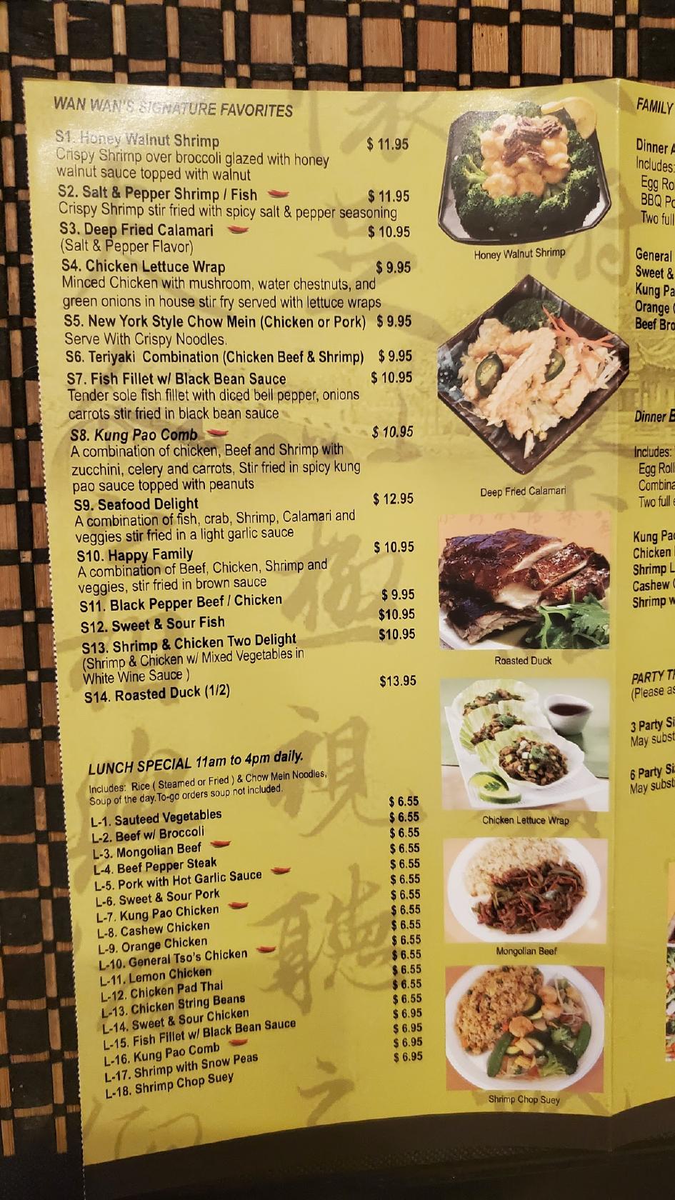 Menu at China Wan Wan restaurant, Henderson