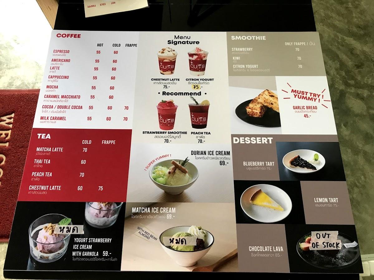 Menu at Curb cafe, Nonthaburi
