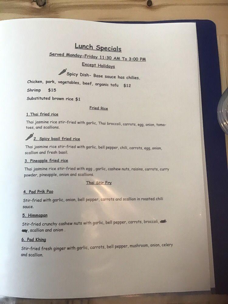 Menu at Isaan Thai Star restaurant, Hudson