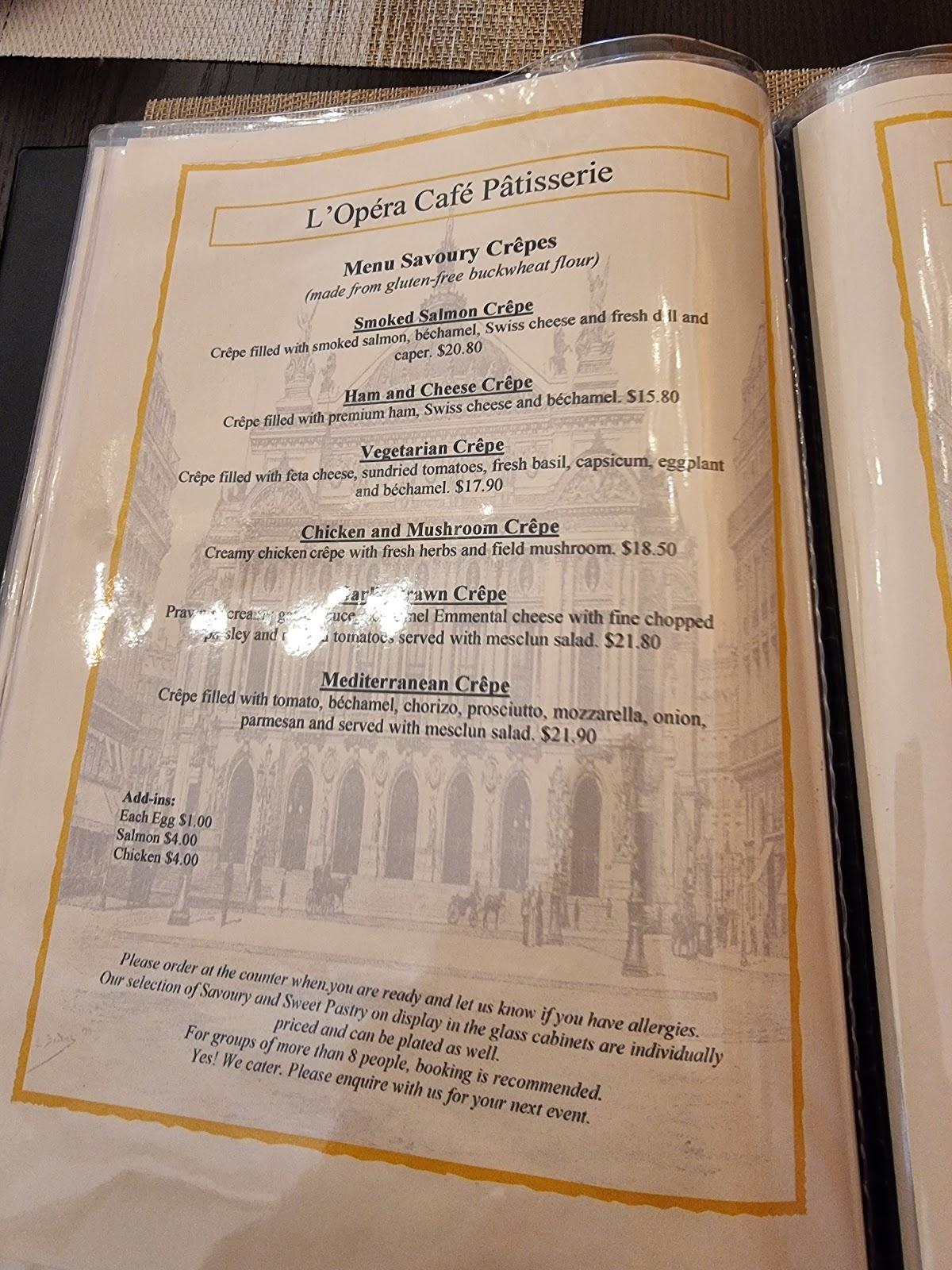 Menu at L'Opéra Café Patisserie cafe, Booragoon