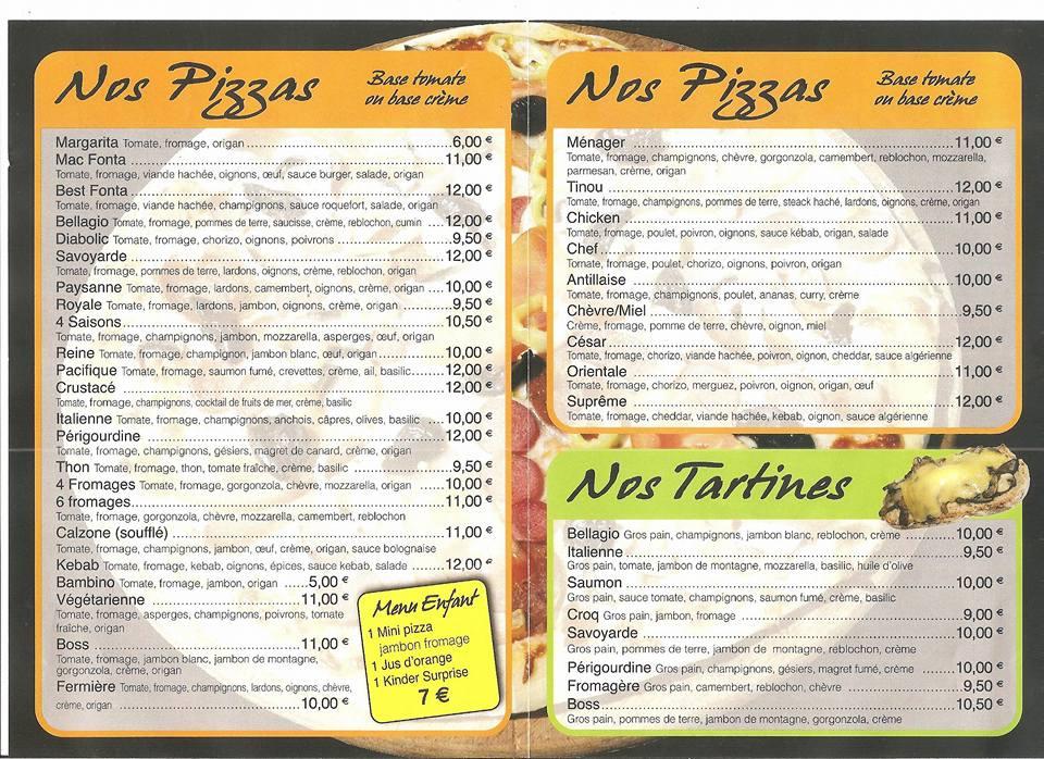 Menu at Le Bellagio restaurant, Beaumont-le-Roger