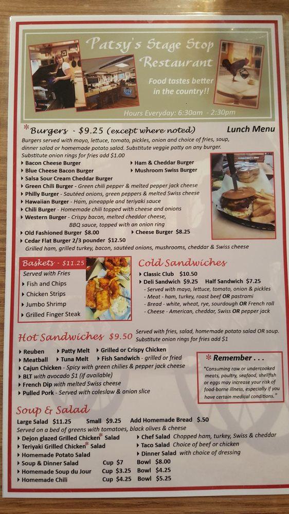 Menu at McKenzie Stage Stop Restaurant, Springfield
