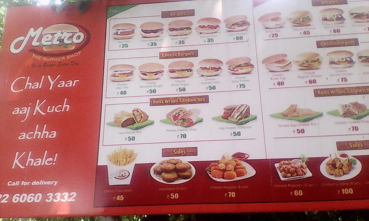 Menu at Metro The burger Shops, Mumbai, Gulati Service Center
