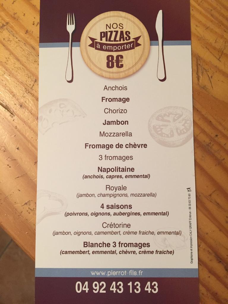 Menu au Pizzeria Chez Pierrot Fils, Crots