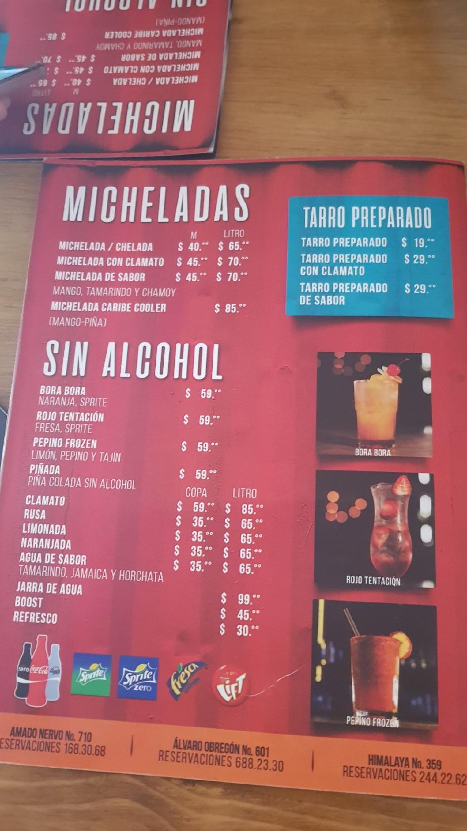 Menu at Wings' DAVO restaurant, San Luis Potosi, Álvaro Obregón 601