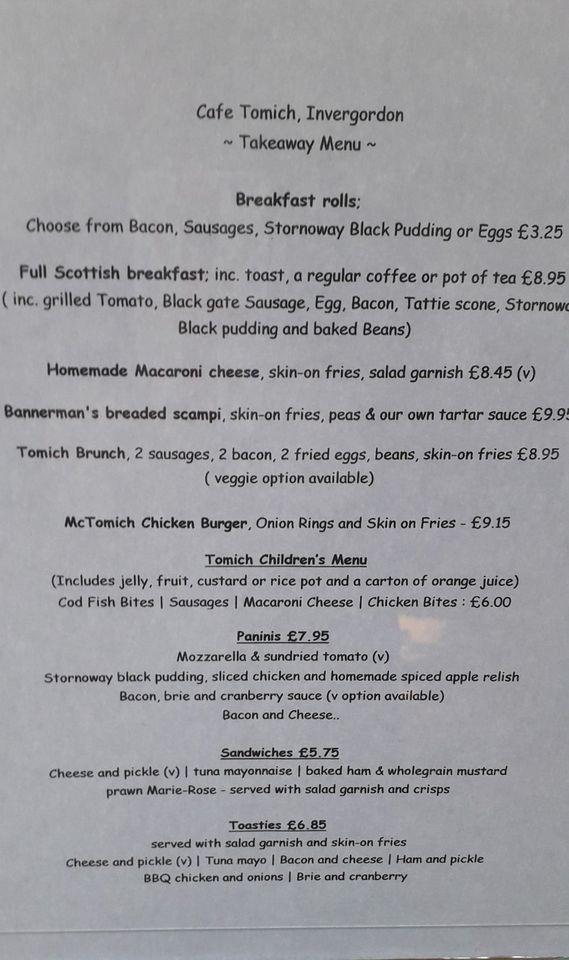 Menu at Cafe Tomich Limited, Invergordon