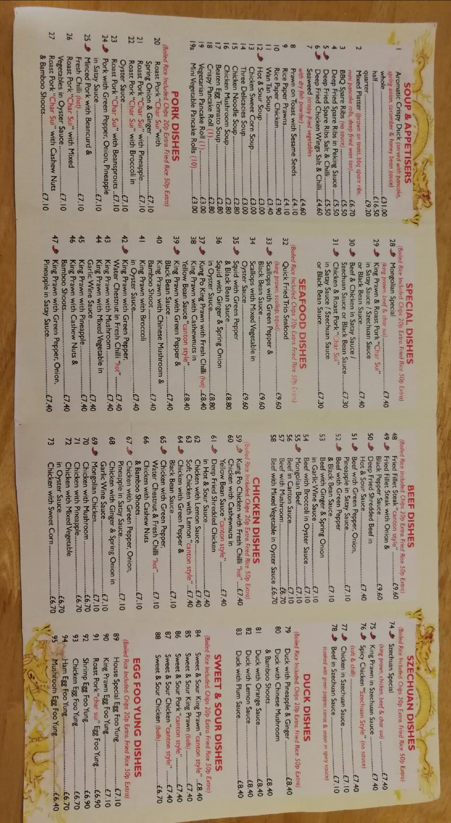 Menu at Canton House fast food, Dundee
