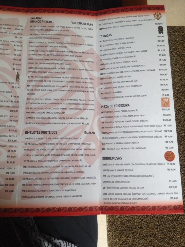Menu at Maori restaurant, Brasília