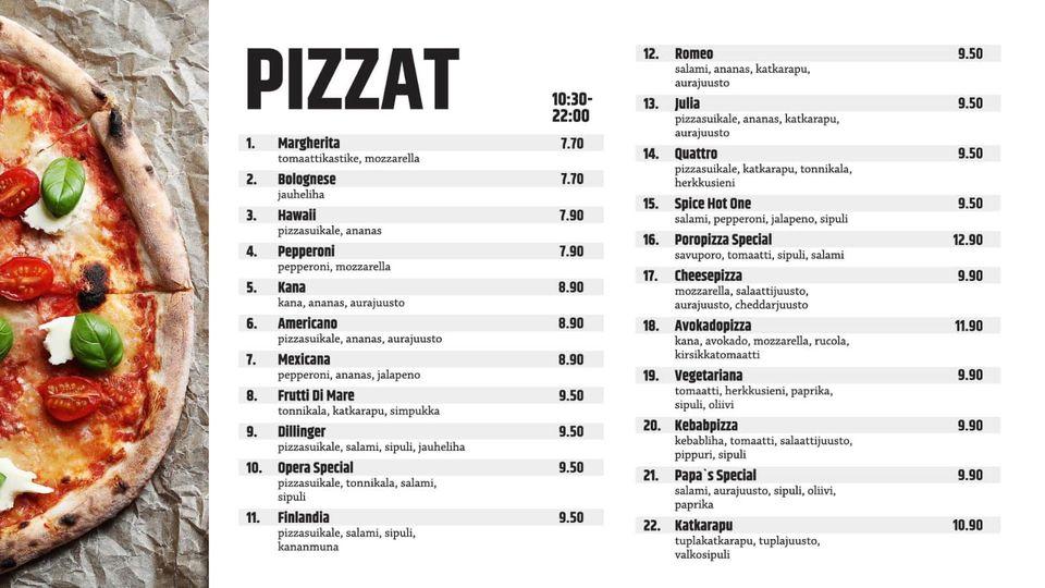 Menu at Ravintola Kanari restaurant, Salo