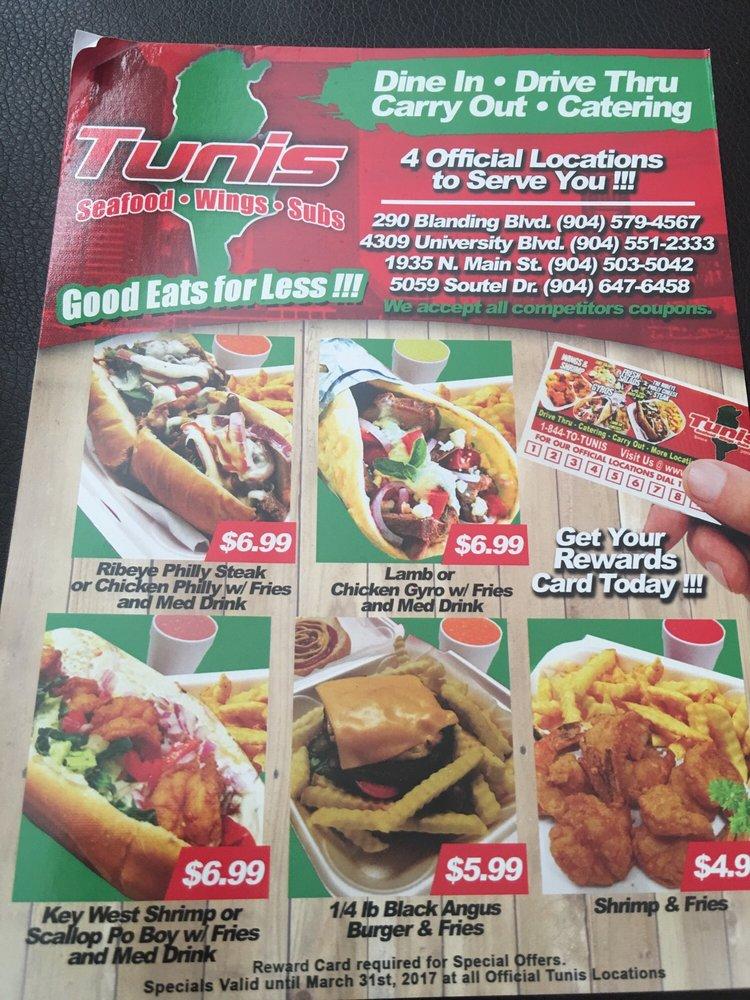 Menu at Tunis Seafood, Wings & Subs restaurant, Jacksonville ...