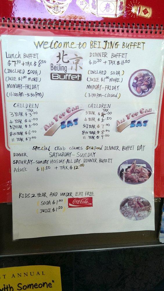 Menu at Beijing Buffet restaurant, Brigham City