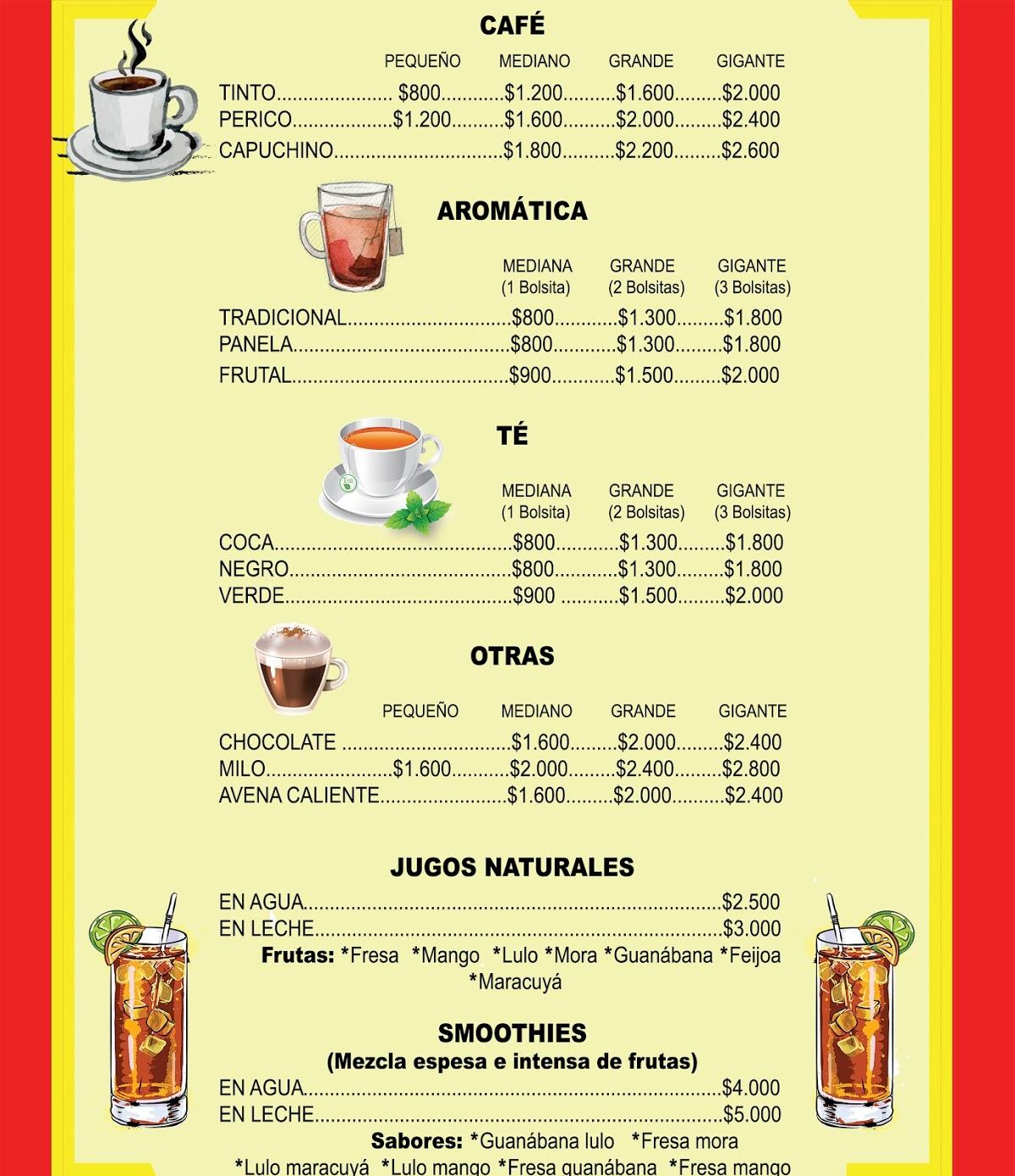 Menu at Cafetín Express, Bogotá