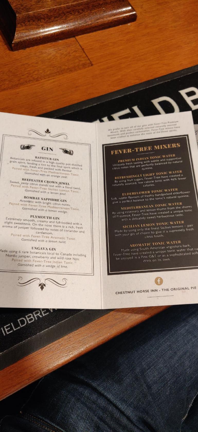 Menu at Chestnut Horse Inn pub & bar, Kelk