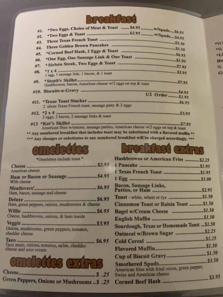 Menu at Curve-In Cafe, Redgranite