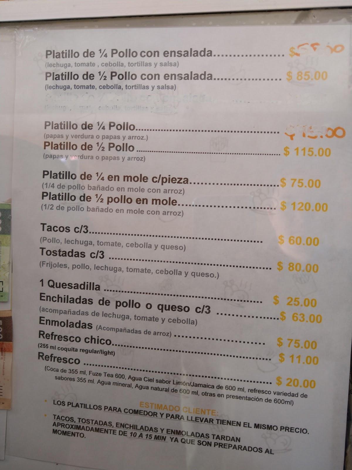 Carta del restaurante El Gran Pollo, Chihuahua, Avenida Universidad 2304