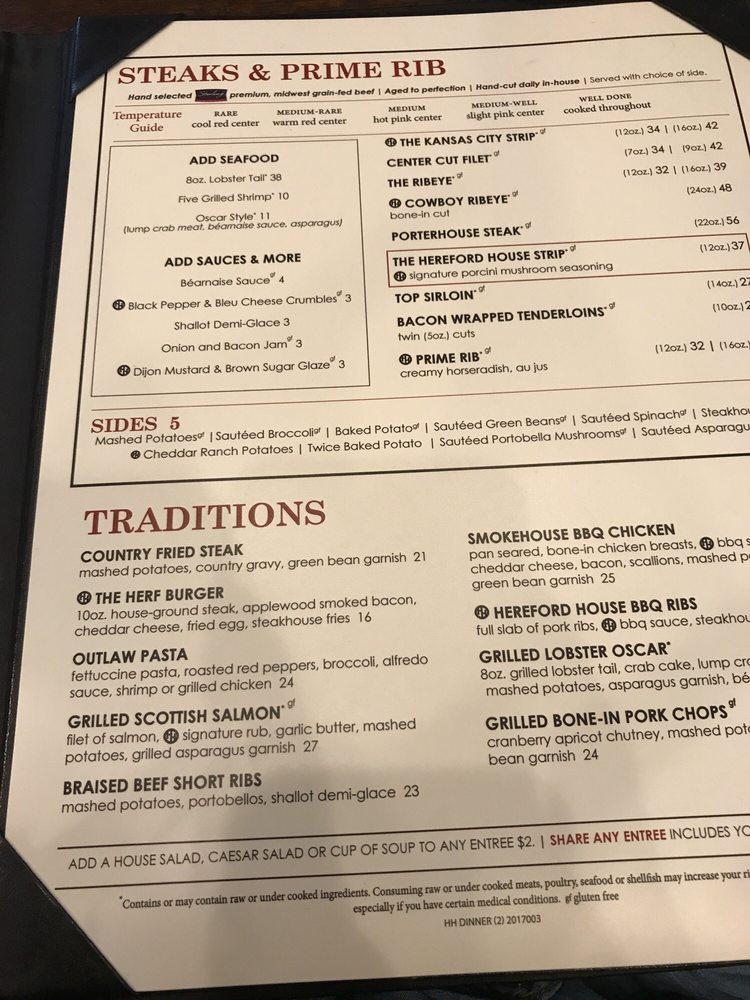 Menu at Hereford House - Zona Rosa steakhouse, Kansas City, N Stoddard Ave