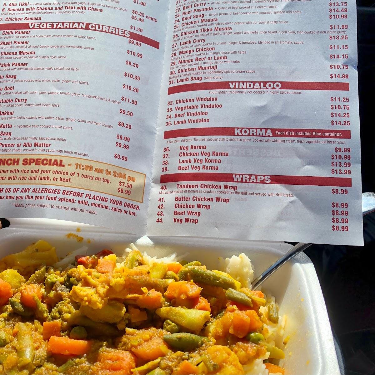 Menu at India Curry House restaurant, Belleville