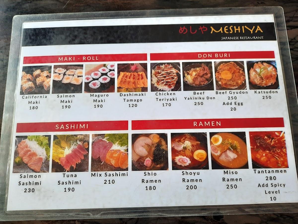 Menu at Meshiya restaurant, Carmona
