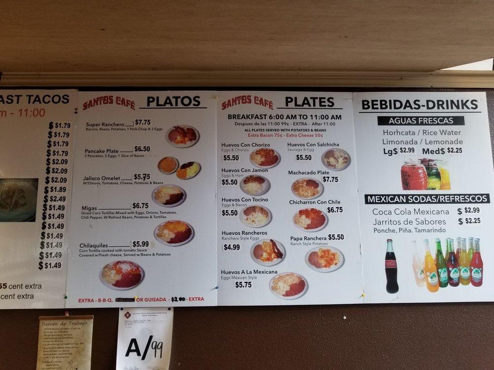 Menu at Santos Cafe, San Antonio, 603 Isom Rd Ste 105