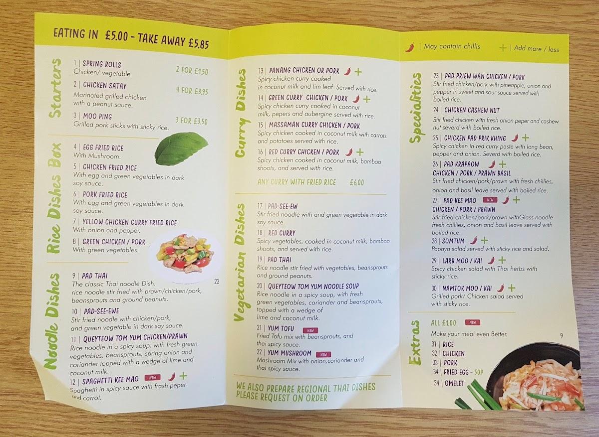 Menu at Thai food cafe, Neath, General Market