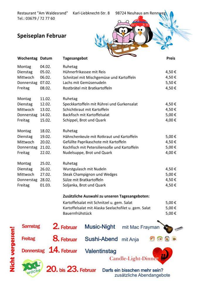 Speisekarte von Am Waldesrand restaurant, Neuhaus am Rennweg